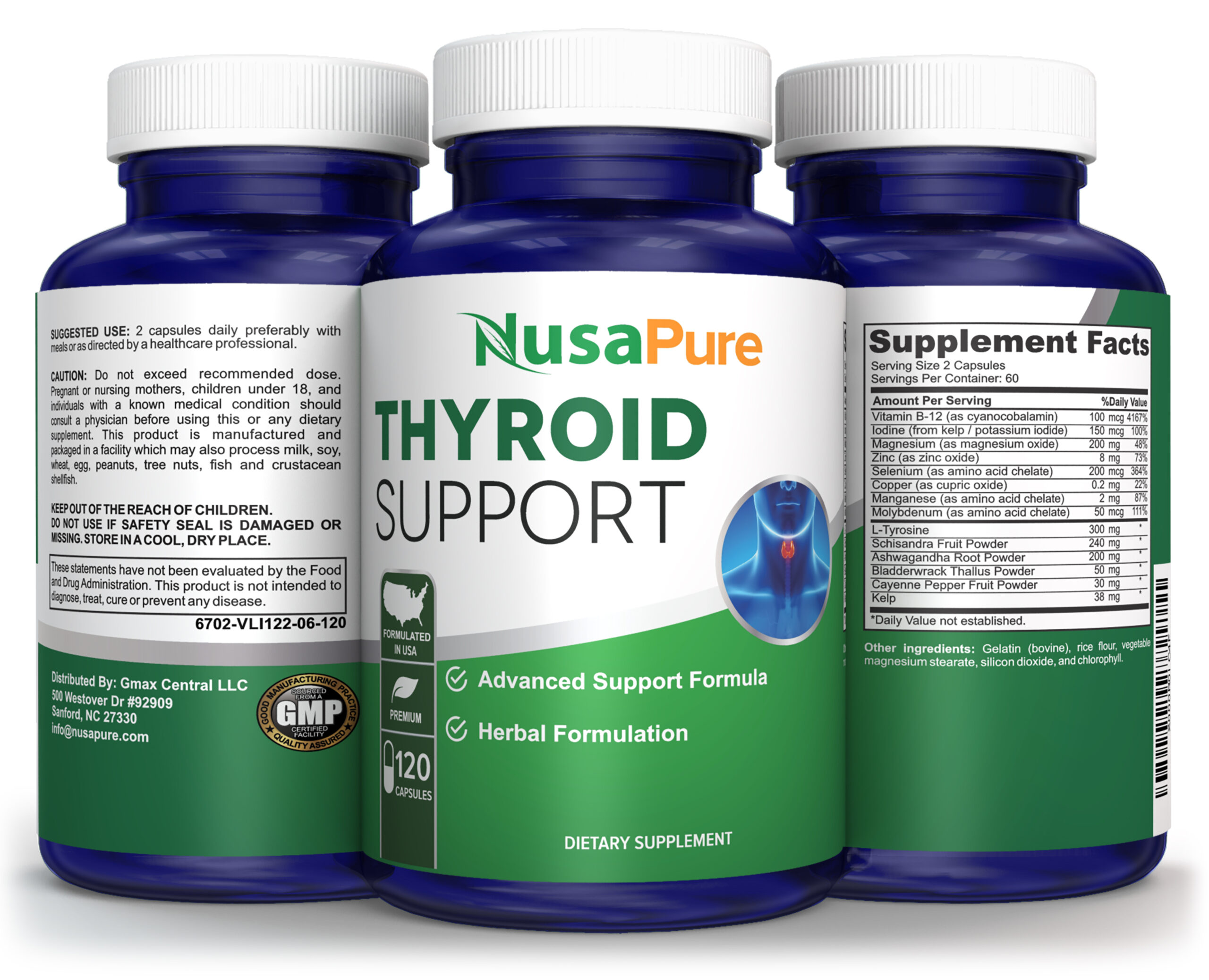 Thyroid Support – 120 Caps with Ashwaganda, Iodine, Zinc, T3 Supplement ...