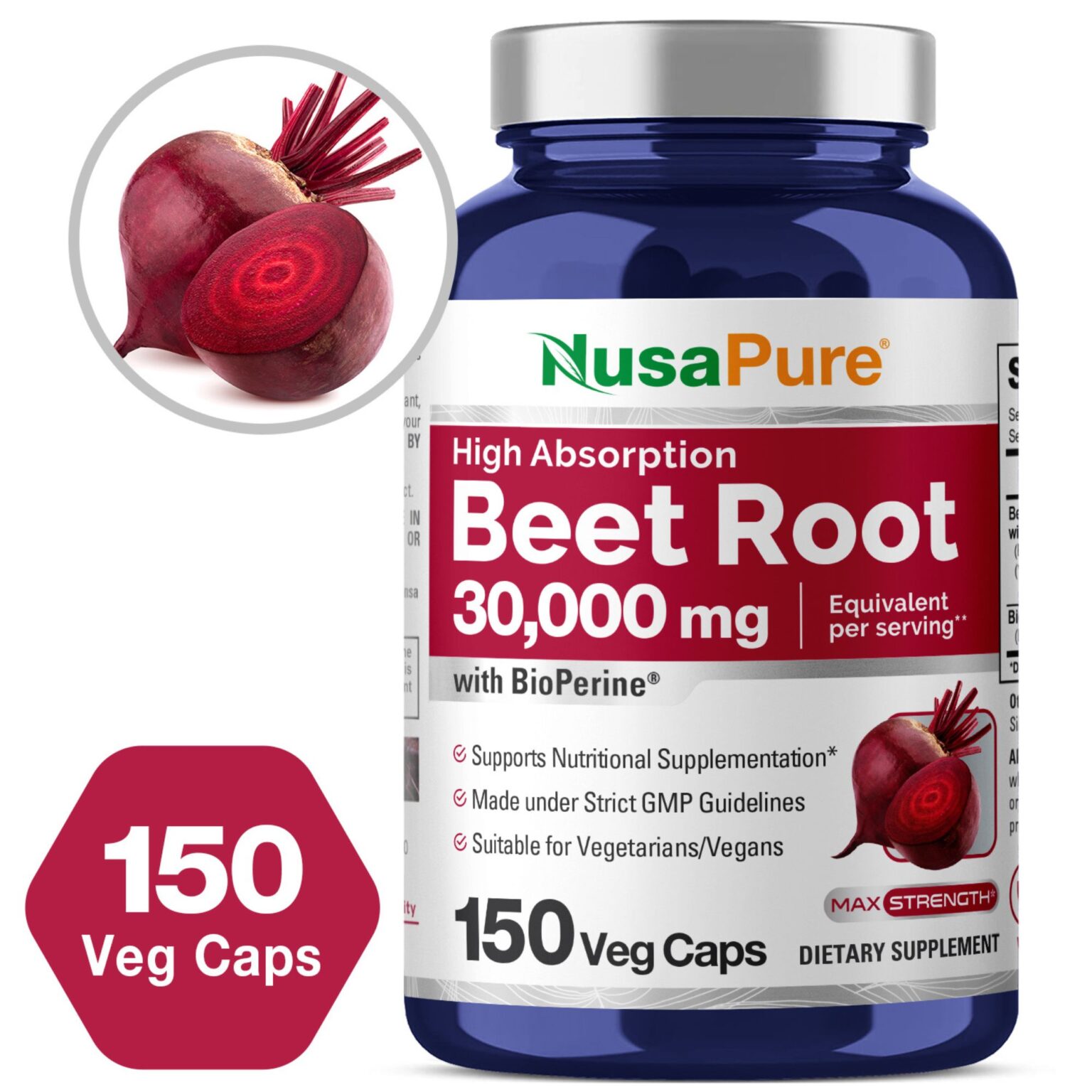 Beet Root 30,000mg – 150 Veg Caps ( Vegan, Non – GMO) 4% Nitrates ...