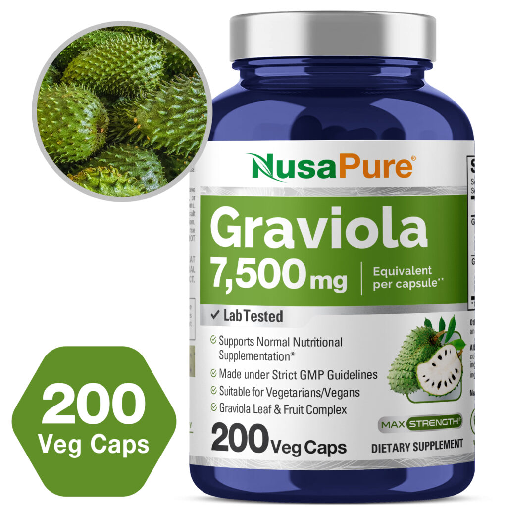 Graviola 7,500mg – 200 Veg Caps (100% Vegetarian, Non – GMO) – Nusapure