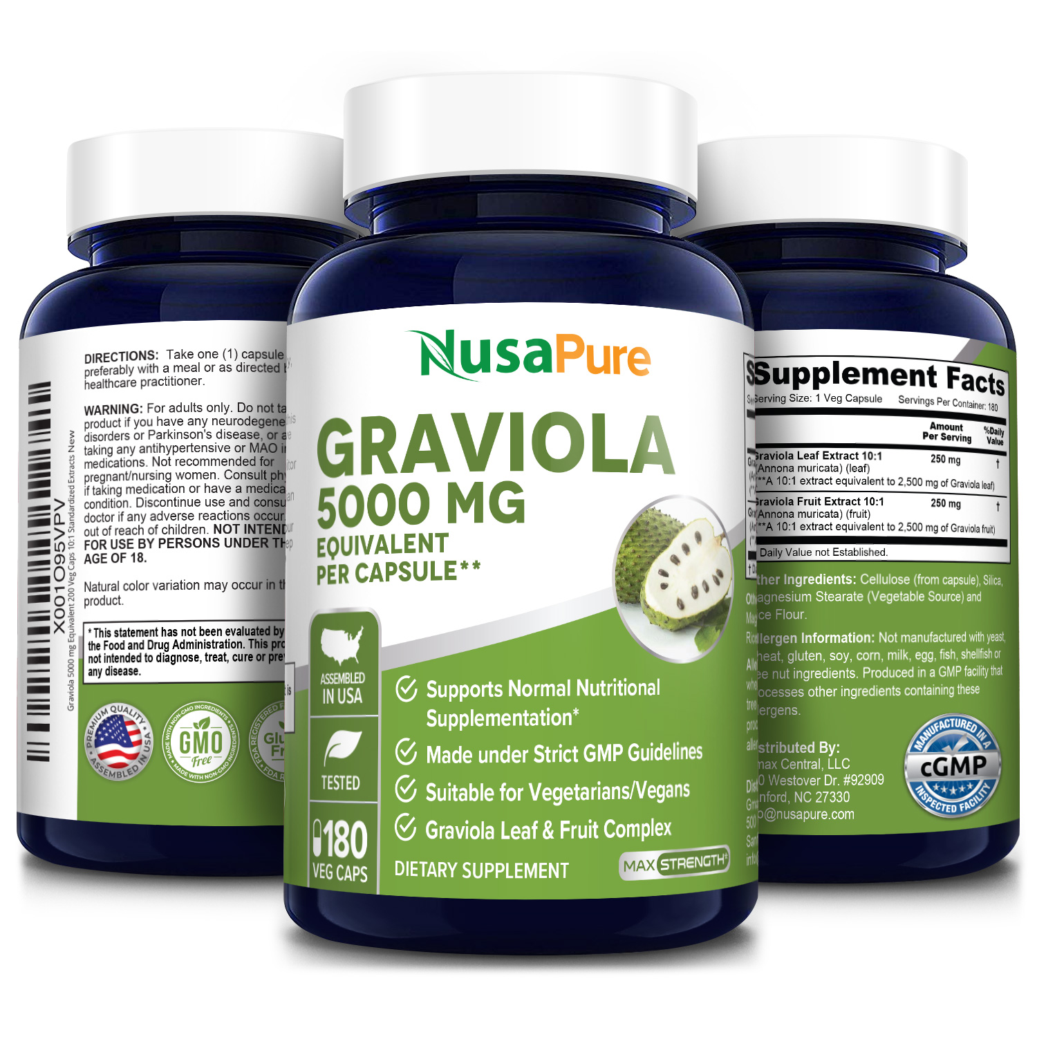 Graviola 5,000 mg – 180 Veg Caps (100% Vegetarian, Non-GMO & Gluten ...