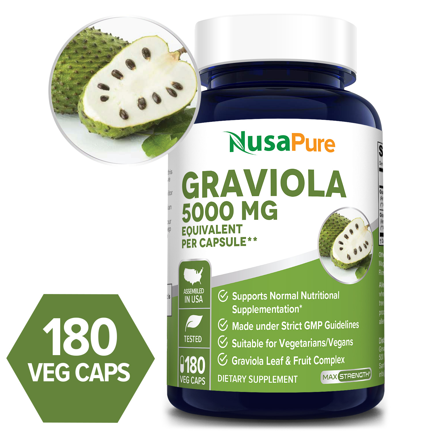 Graviola 5,000 mg – 180 Veg Caps (100% Vegetarian, Non-GMO & Gluten ...