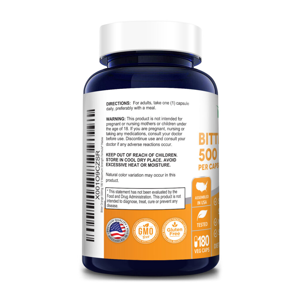 Bitter Orange 500 mg – 180 Veg Caps (Vegetarian,Non-GMO & Gluten-free ...