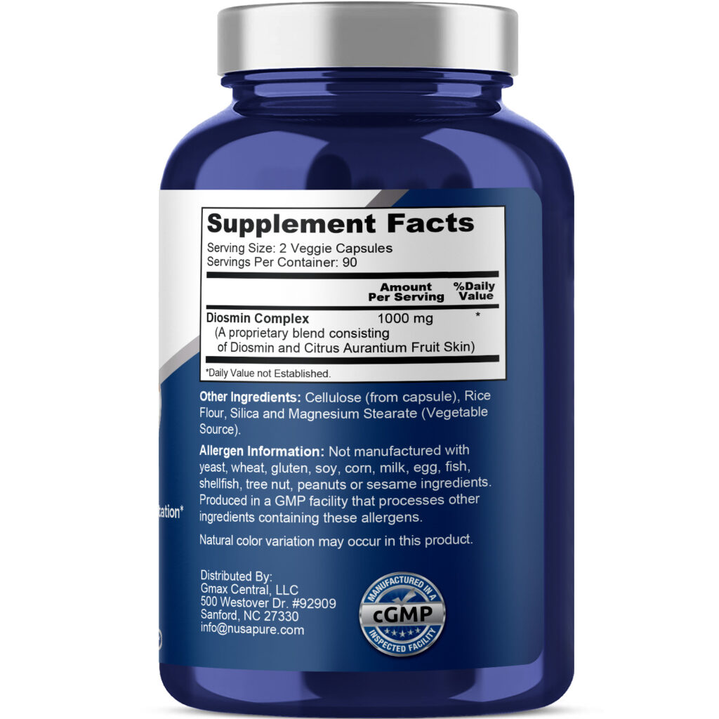 Diosmin Complex 1000mg – 180 Veg Caps (Vegetarian, Non-GMO) – Nusapure