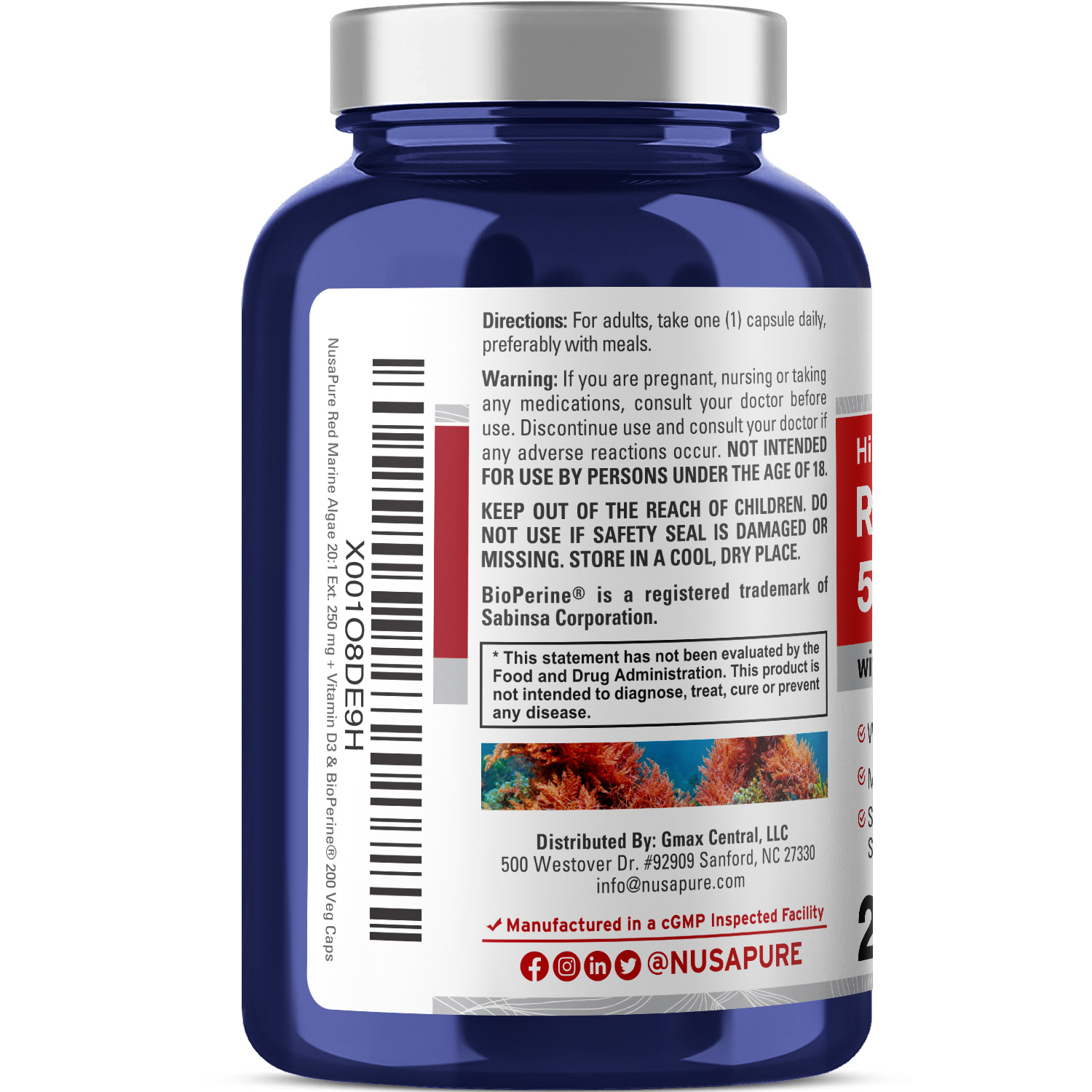 Red Marine Algae 5,000mg per capsule- 200 Veg Caps – with Vitamin D3 ...