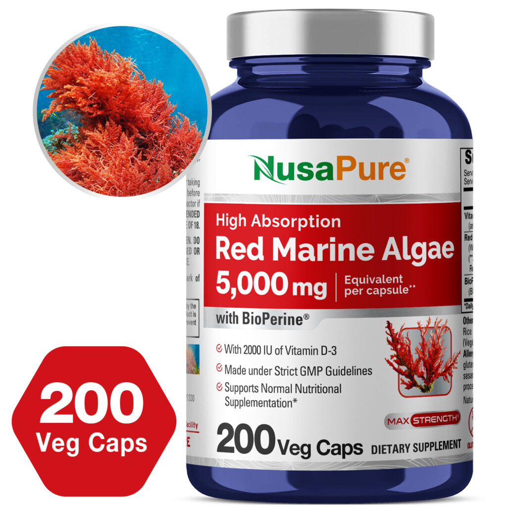 Red Marine Algae 5,000mg per capsule – 200 Veg Caps with Bioperine ...