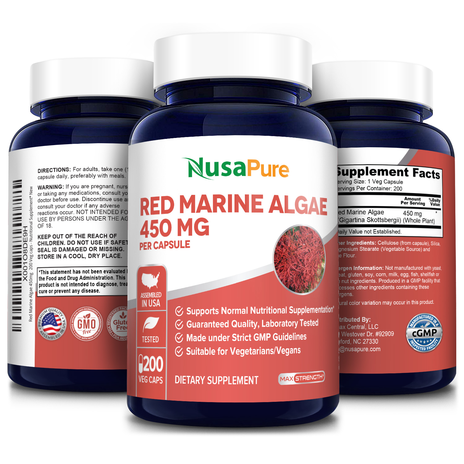 Red Marine Algae 450 mg- 200 Veg Caps (100% Vegetarian, Non-GMO ...