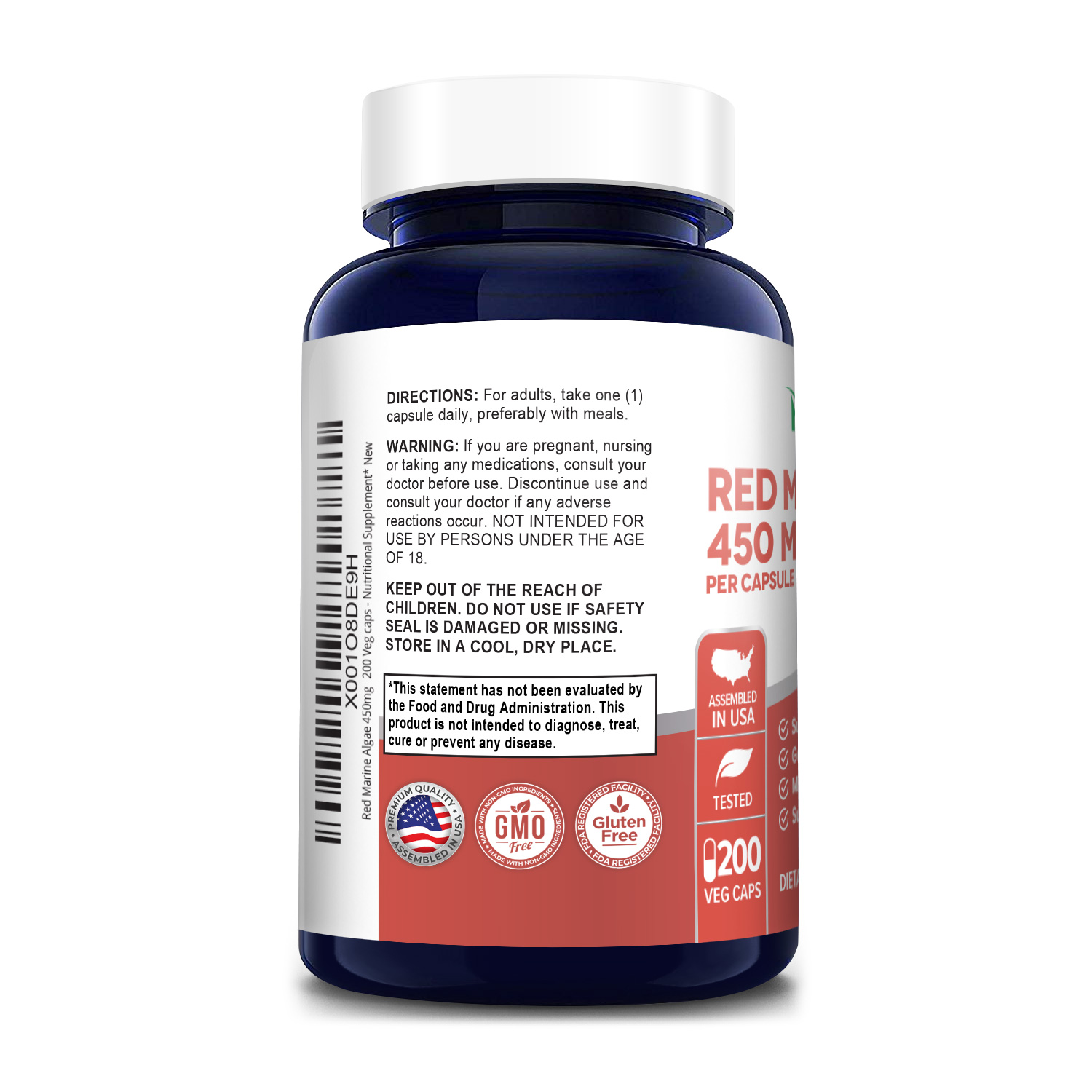 Red Marine Algae 450 mg- 200 Veg Caps (100% Vegetarian, Non-GMO ...