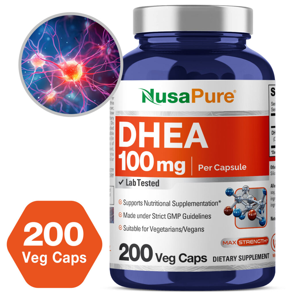 DHEA 100mg – 200 Veg Caps ( 100% Vegetarian, Non – GMO) – Nusapure