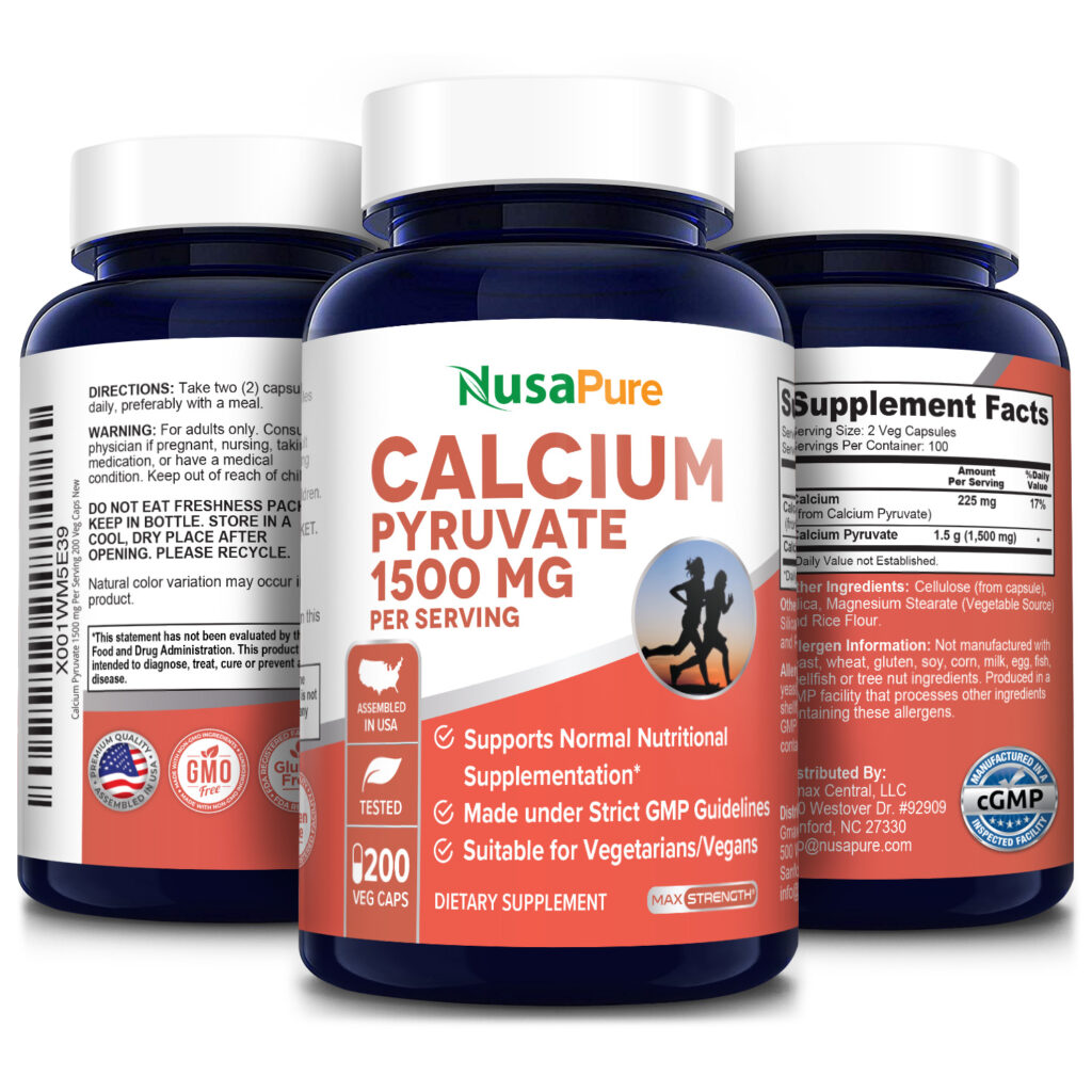Calcium Pyruvate 1500 mg – 200 Veg Caps (100% Vegetarian, Non-GMO ...