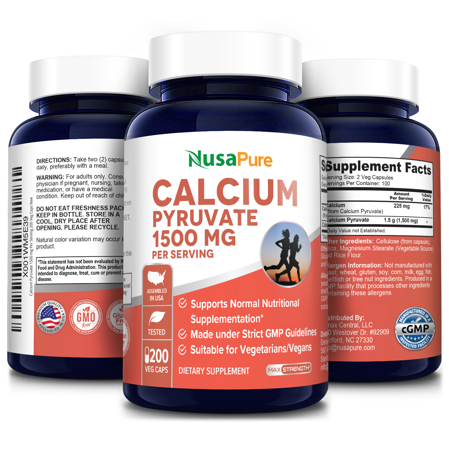 Calcium Pyruvate 1500 mg – 200 Veg Caps (100% Vegetarian, Non-GMO ...