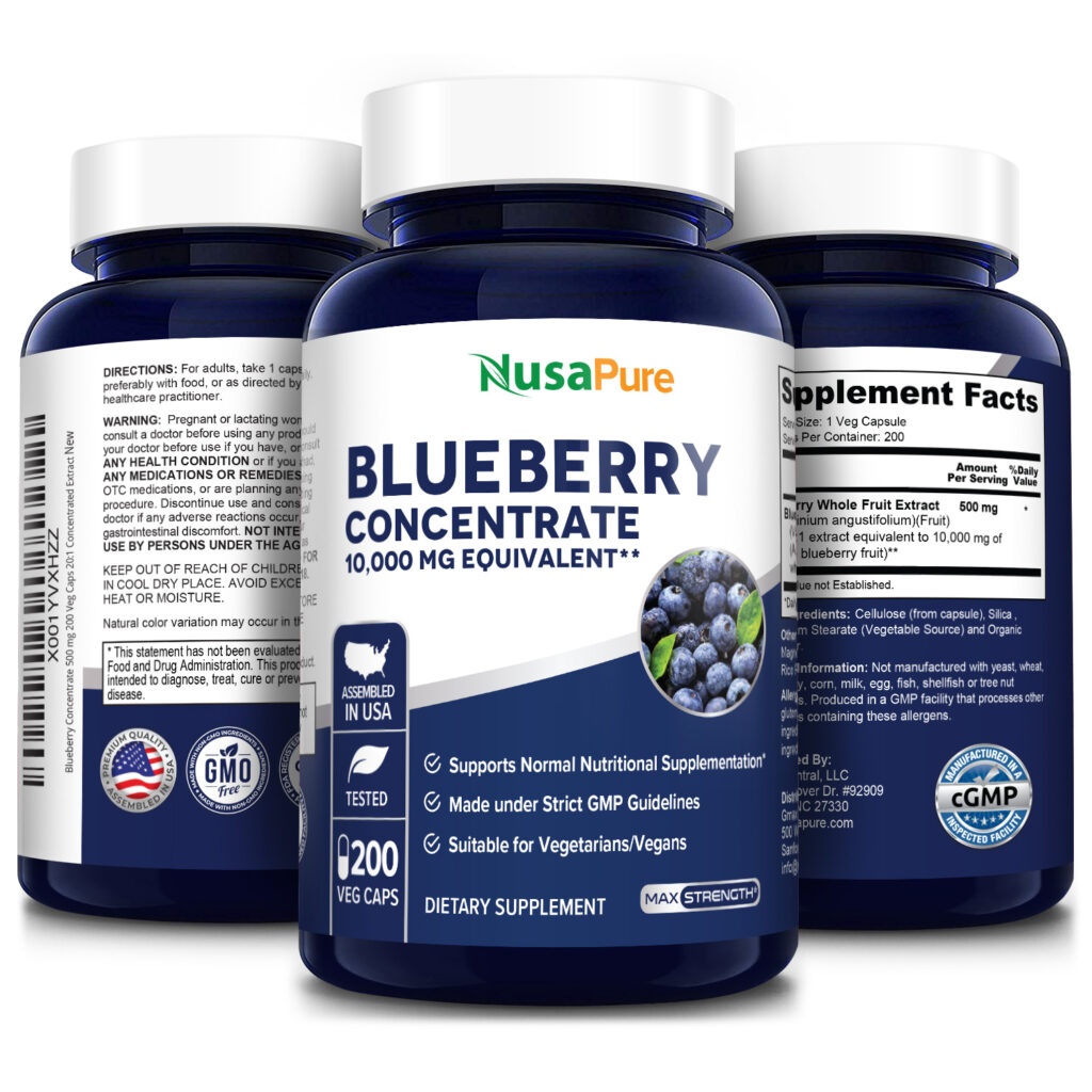 Blueberry Concentrate 10000mg per caps – 200 Veg Caps ( 100% Vegetarian ...