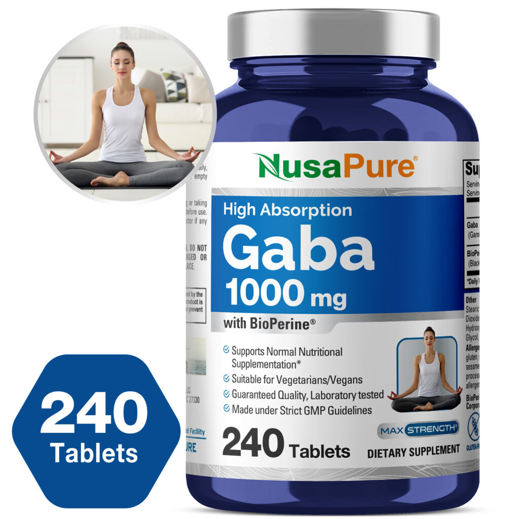 GABA 1,000mg – 240 Veg tablets ( 100% Vegetarian, Non – GMO & Gluten ...