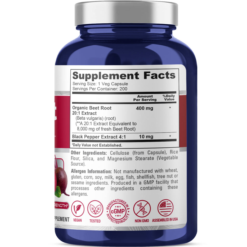 Beet Root 8,000mg – 200 Veg Caps (Vegetarian, Non-GMO) with Black ...