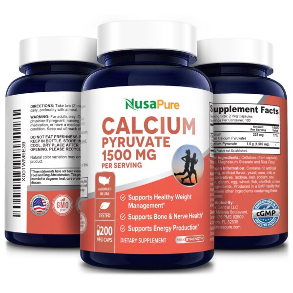 Calcium Pyruvate 1500 mg – 200 Veg Caps (100% Vegetarian, Non-GMO ...